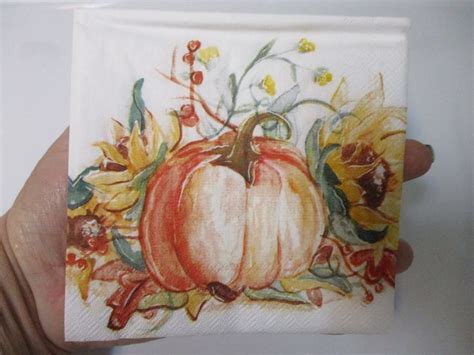 2 Pumpkin And Sunflower Cocktail Decoupage Napkins Fall Decoupage