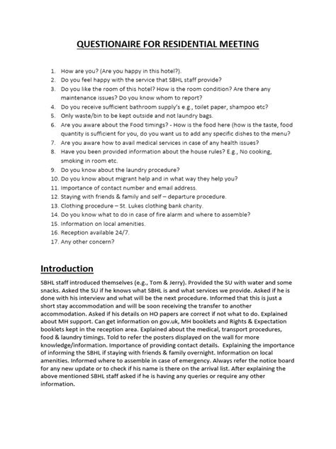 Residential Meeting Questionnaire Insights Pdf