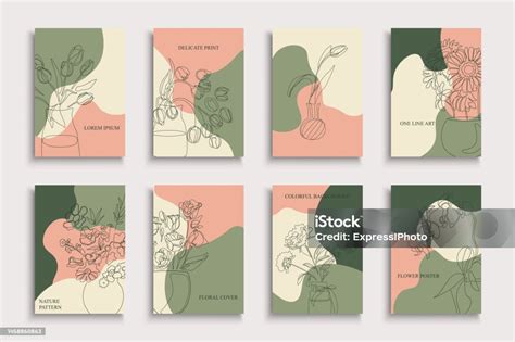 아름다운 손으로 그린 꽃 표지 템플릿 플래 카드 브로셔 배너 전단지 등의 컬렉션 컬러 라인 아트 배경 엽서 꽃을 그리는 포스터 가리기에 대한 스톡 벡터 아트 및 기타 이미지