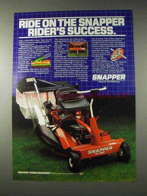 1982 Snapper Hi Vac Rider Lawn Mower Ad Success Bn0767