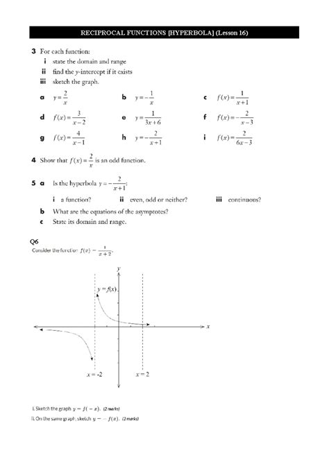 Lesson 16 Reciprocal Functions Reciprocal Functions [hyperbola