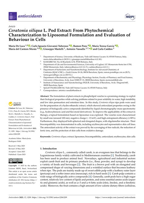 Pdf Ceratonia Siliqua L Pod Extract From Phytochemical Characterization To Liposomal