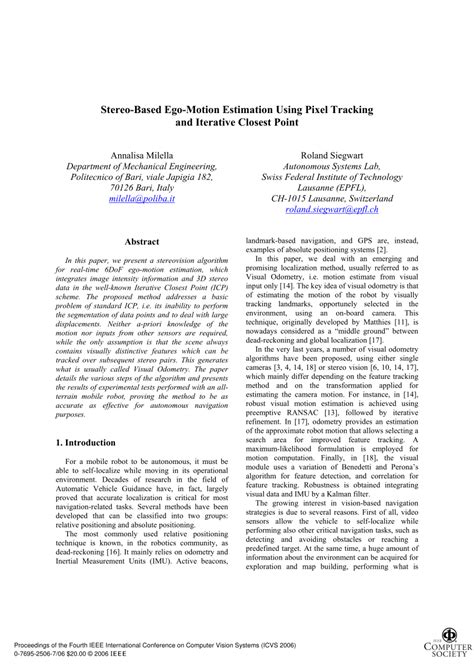 Pdf Stereo Based Ego Motion Estimation Using Pixel Tracking And Iterative Closest Point