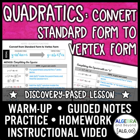 Quadratic Functions Convert Standard To Vertex Lesson Warm Up Gui Algebra And Beyond
