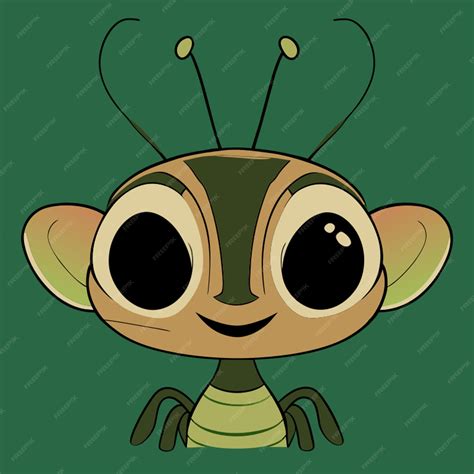A Cute Grasshopper Chibi Style Vintage Colors Solid Background Vector Illustration Cartoon