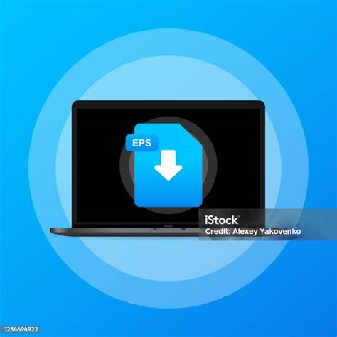 랩톱 및 다운로드 Eps 파일 아이콘 문서 다운로드 개념입니다 Eps 레이블 및 아래쪽 화살표 기호입니다 격리된 배경의