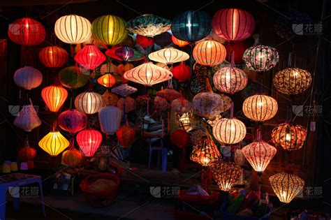 灯笼会安越南水平画幅无人照明设备商店多色的摄影