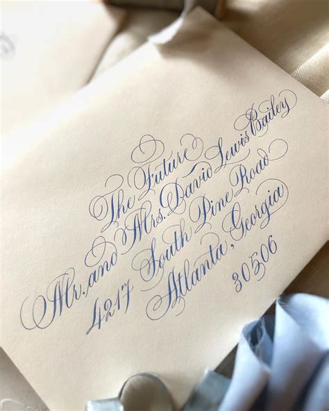 Flourished French Blue Calligraphy Sample By Ledgewoodfinestationery