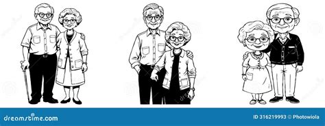 Grandma And Grandpa Fictional Characters Black And White Cartoon