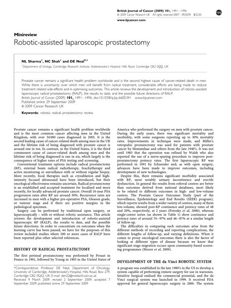 Pdf Robotic Assisted Laparoscopic Prostatectomy