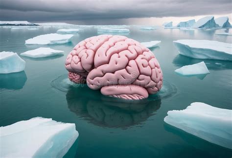 a large human brain floating in a body of water stock illustration