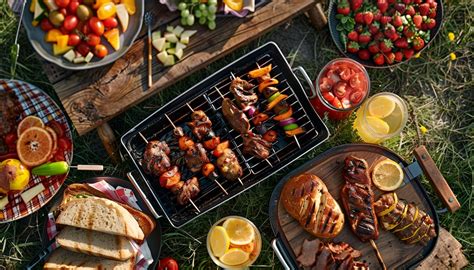 Various Picnic Barbeque Food And Drink Flatlay Summer Bbq Picnic Food