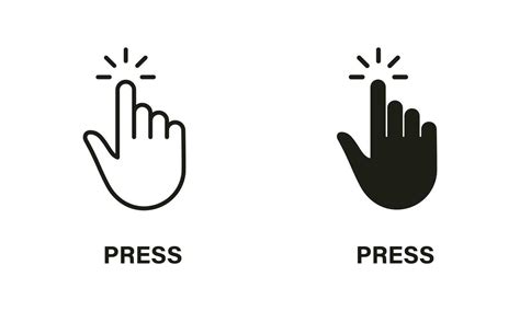 Press Gesture Hand Cursor For Computer Mouse Line And Silhouette Black