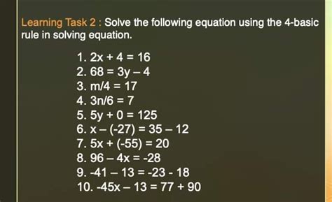 Solved Learning Task Solve The Following Equation Using The Basic Rule In Solving