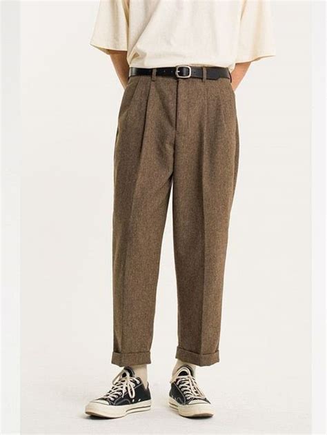 Mens Linen Pleated Casual Pants Brown 3xl Retro Trousers Mens