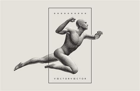 리더십 자유 또는 개발 개념 점프 남자3d 인체 모델 스포츠 용 디자인 입자로 구성된 벡터 그림입니다 조각에 대한 스톡 벡터 아트 및 기타 이미지 Istock