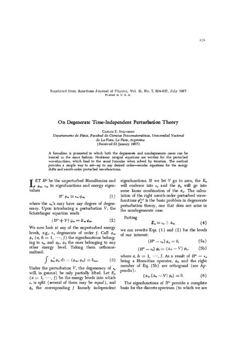 Pdf On Degenerate Time Independent Perturbation Theory