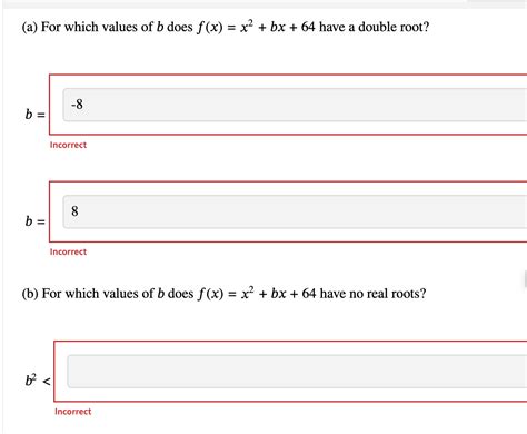 a ﻿for which values of b ﻿does f x x2 bx 64 ﻿have