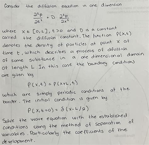Solved Consider The Diffusion Equation In One Dimension