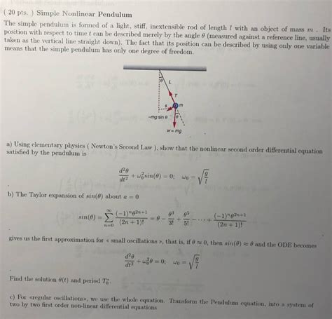 Solved 20 Pts Simple Nonlinear Pendulum The Simple Chegg Com
