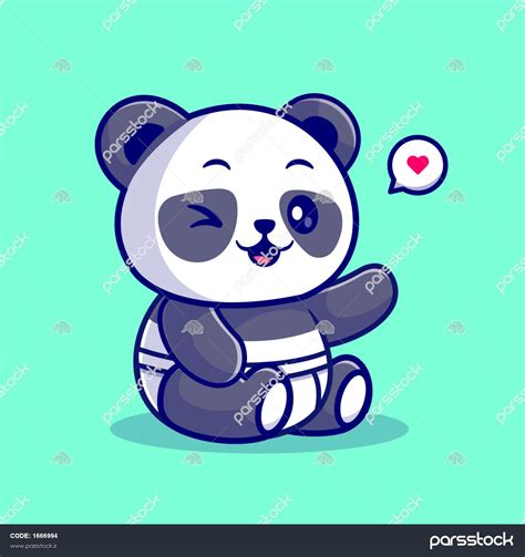 پاندا ناز با تصویر وکتور کارتونی پوشک نشسته است آیکون مد حیوانات تخت