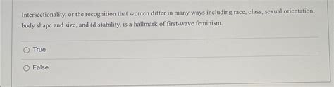 Solved Intersectionality Or The Recognition That Women