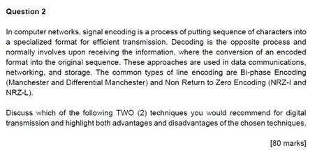 Solved Question In Computer Networks Signal Encoding Is A Chegg