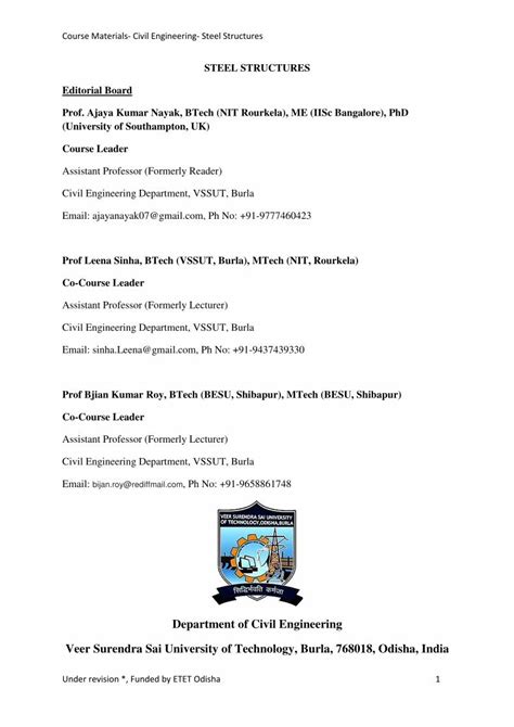 Pdf Department Of Civil Engineering Veer Surendra Sai · N Subramanian Design Of Steel