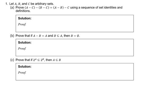 Let A B ﻿and C Be ﻿arbitrary Sets A ﻿prove
