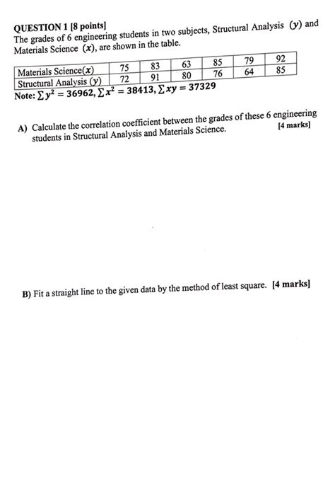solved question 1 [8 points] the grades of 6 engineering