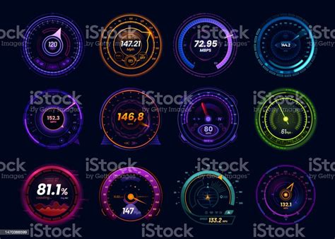 Car Speedometer Gauge Internet Speed Test Dials Stock Illustration