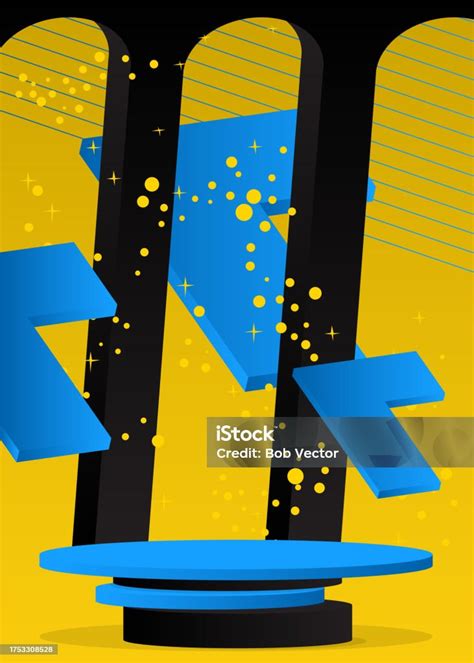 추상 노란색 파란색 및 검은색 제품 디스플레이 모형 벡터 실린더 받침대 연단 프레젠테이션을 위한 최소한의 기하학적 무대 쇼케이스 0명에 대한 스톡 벡터 아트 및 기타 이미지