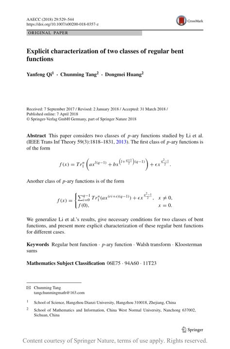 explicit characterization of two classes of regular bent functions