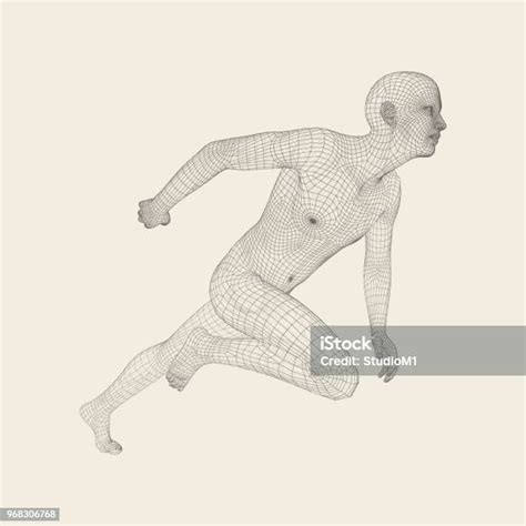 3d 실행 남자 인체 와이어 모델입니다 스포츠 기호입니다 모션에 로우 폴 리의 남자입니다 벡터 기하학적 그림입니다 3차원 형태에 대한 스톡 벡터 아트 및 기타 이미지