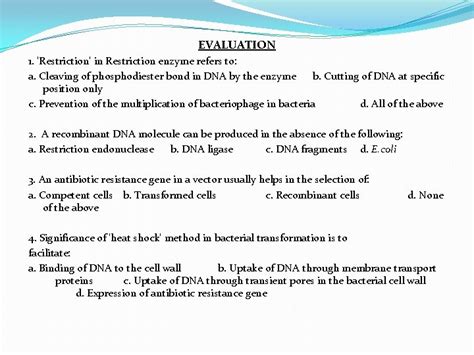 RECOMBINANT DNA AND SELECTION OF RECOMBINANTS GIST Preparation