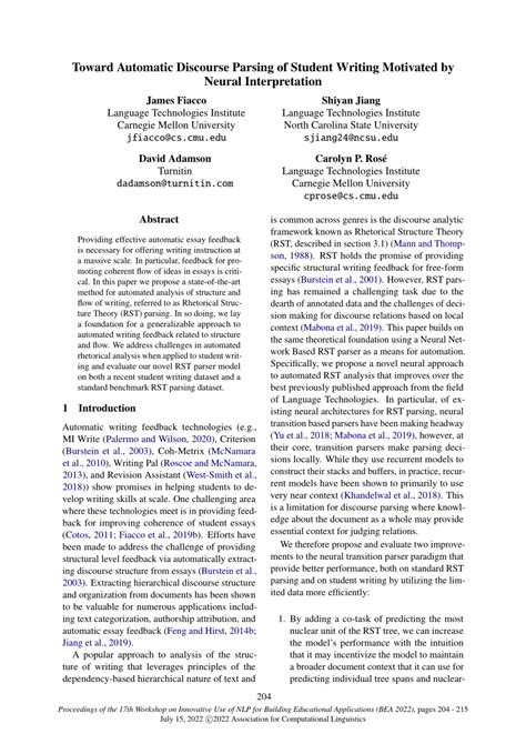 Pdf Toward Automatic Discourse Parsing Of Student Writing Motivated