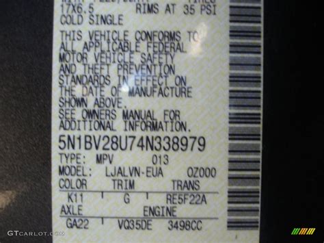 2004 Quest Color Code K11 For Smoke Gray Metallic Photo 44821468