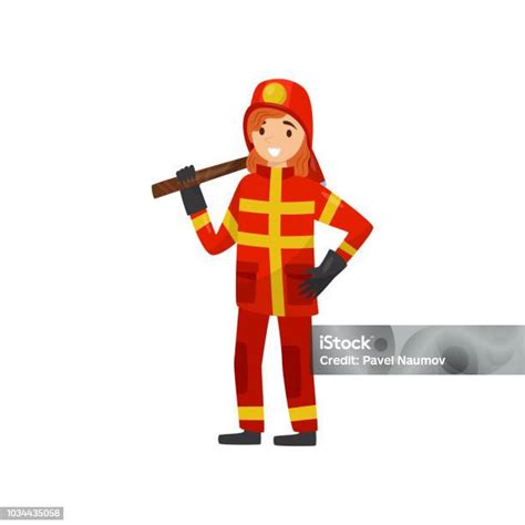 소방 도끼와 유니폼 소방 관 캐릭터 흰색 배경에 작업 벡터 일러스트 레이 션에 구조에 대한 스톡 벡터 아트 및 기타 이미지 구조 도끼 모자 모자류 Istock