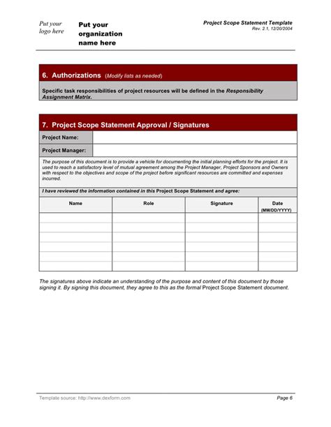 Project Scope Statement Template In Word And Pdf Formats Page 6 Of 6