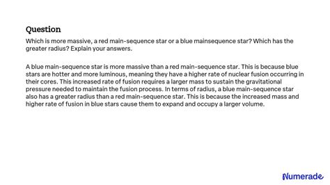 Solvedwhich Is More Massive A Red Main Sequence Star Or A Blue