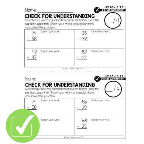 Lucky To Learn Math Lesson 3 22 Standard Algorithm Subtraction Check For Understanding