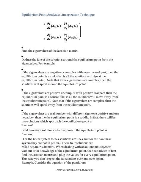Equilibrium Point Analysis Linearization Technique Pdf
