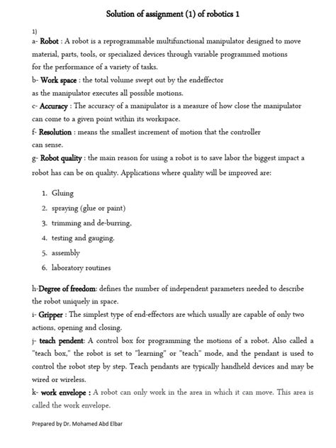 Solution Sheet 1 Pdf Robot Robotics