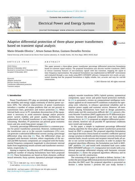 Pdf Adaptive Differential Protection Of Three Phase Power Transformers Based On Transient