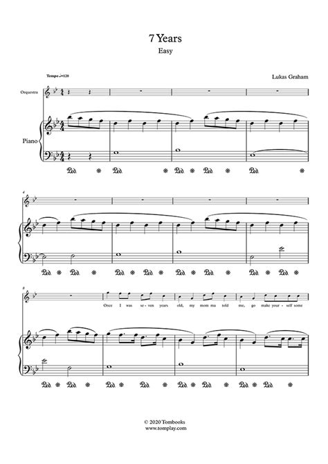7 Years Easy Level Solo Piano 루카스 그레이엄 피아노 악보