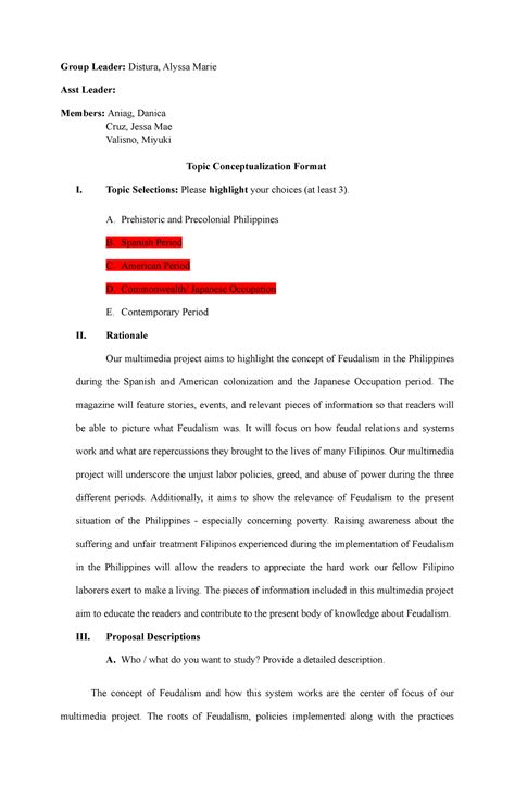 Topic Conceptualization Format Group Leader Distura Alyssa Marie