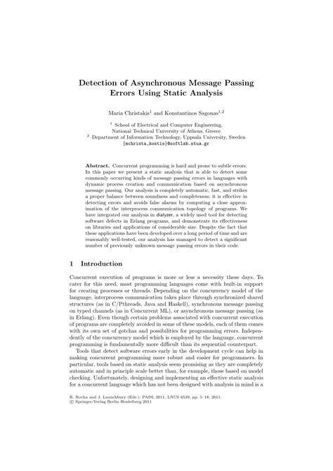 Pdf Detection Of Asynchronous Message Passing Errors Using Static