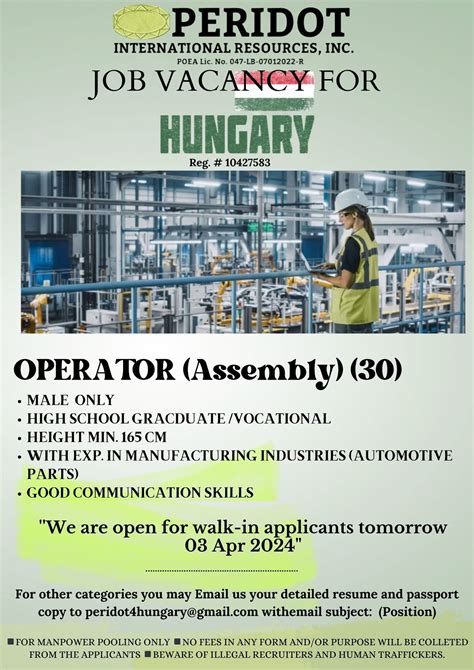 Hiring Assembly Operator Bound To Hungary High School