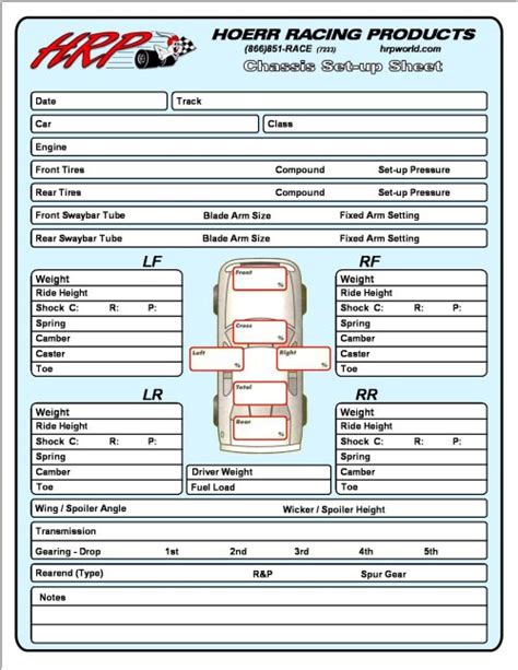 Printable Racing Setup Sheets