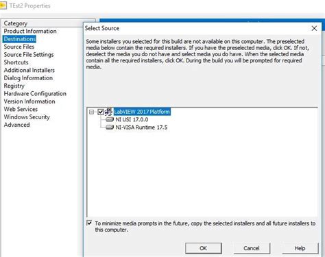creating installer missing media labview 2017 platform ni community